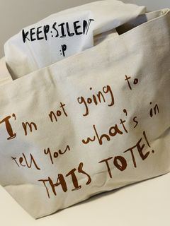 (現貨) Keep Silent shhh Tote bag Black denim KS黑牛仔袋, 女裝, 手袋及銀包, Tote Bags ...