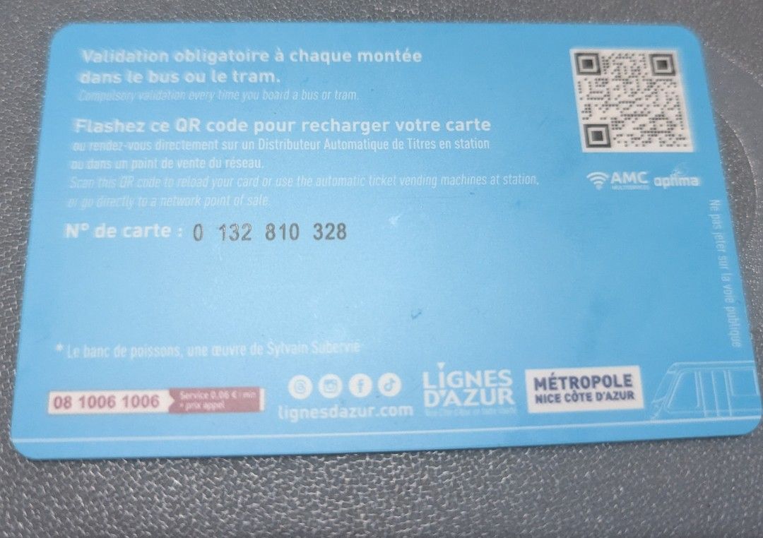 Cote d'Azur Transport Card - Lignes d'Azur La Carte - Valid Until 2039 ...