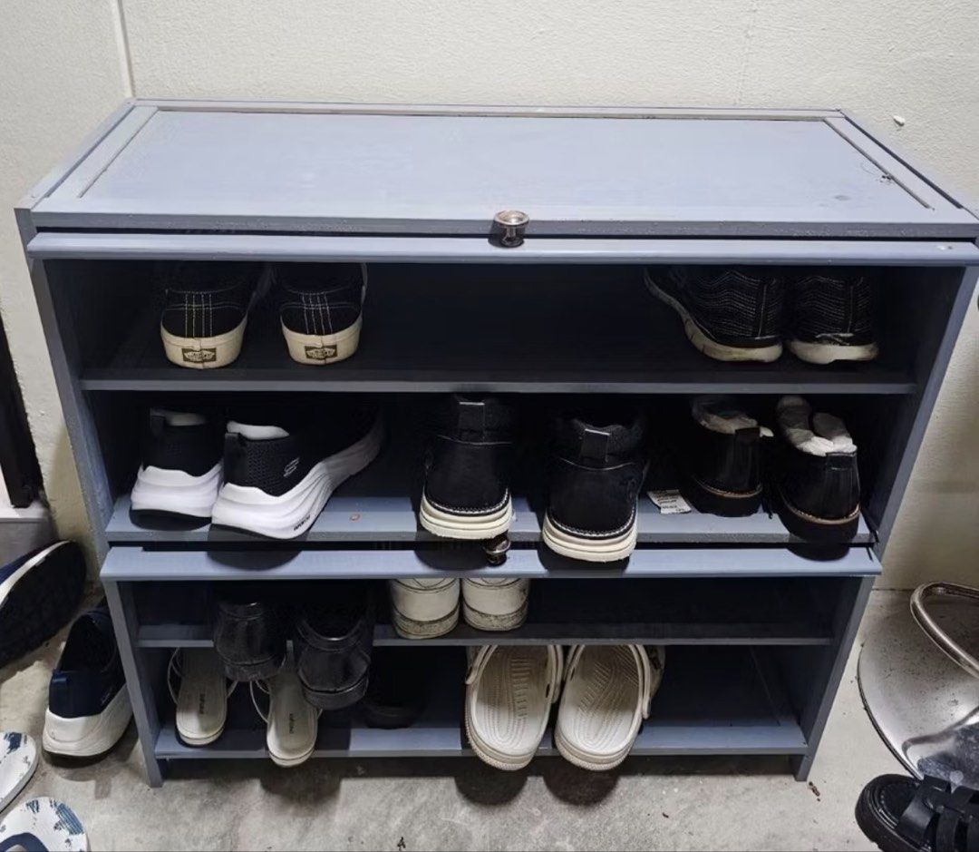 Grey Shoe Cabinet with Glass Doors, Furniture & Home Living, Furniture ...