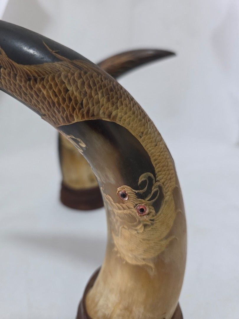 Vintage Dragon Carved Cow Horns, Hobbies & Toys, Memorabilia ...