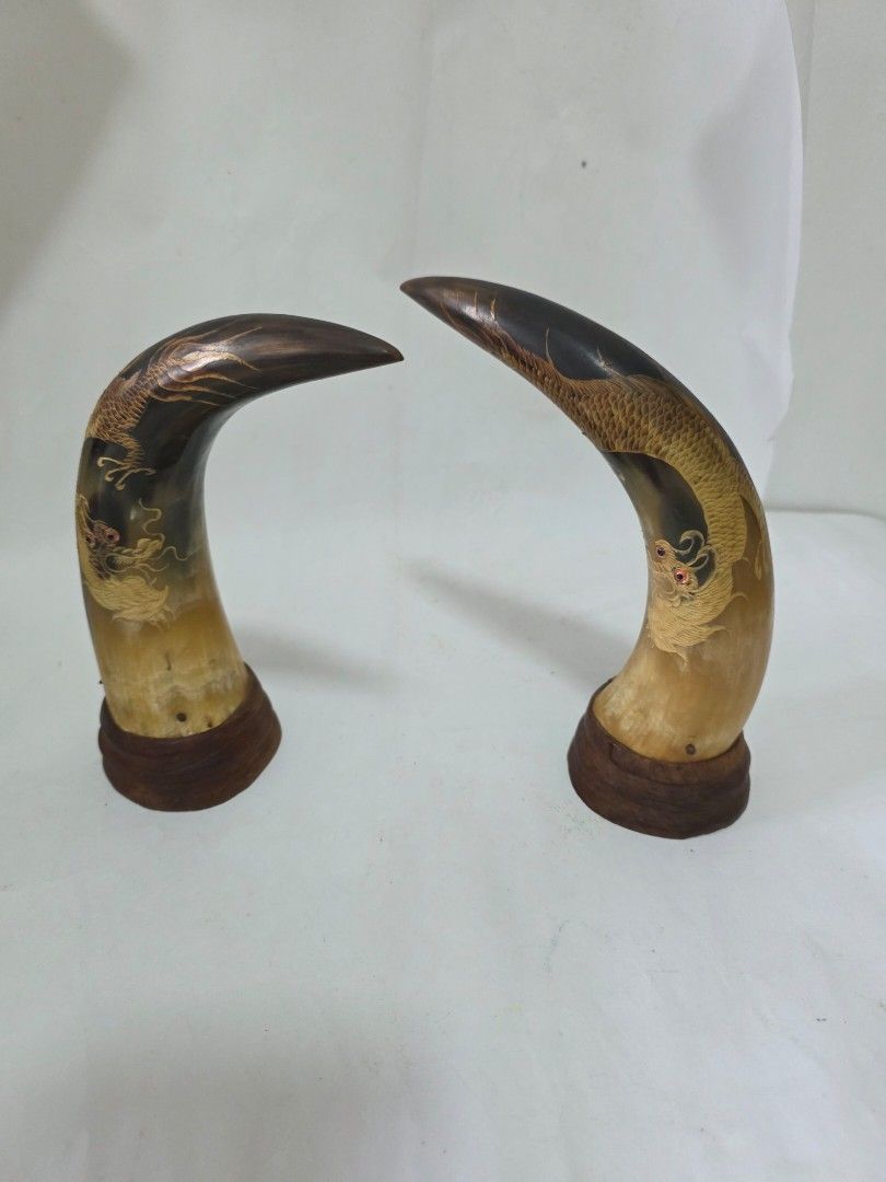 Vintage Dragon Carved Cow Horns, Hobbies & Toys, Memorabilia ...