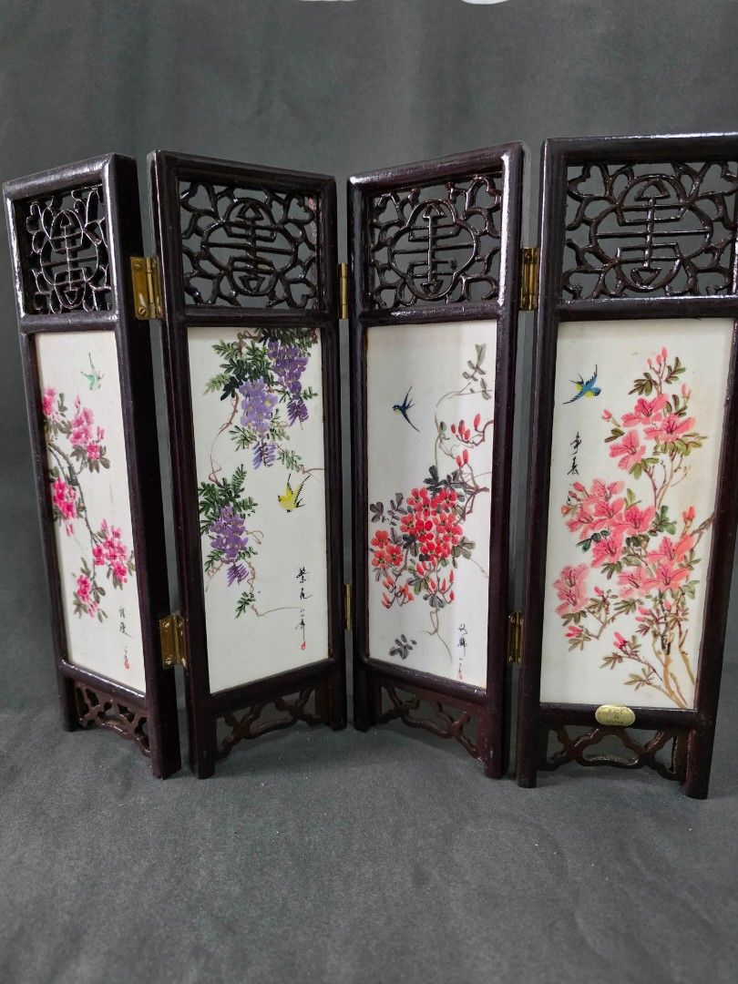 Vintage Miniature Folding Screen - Floral/Figure Paintings, Hobbies ...