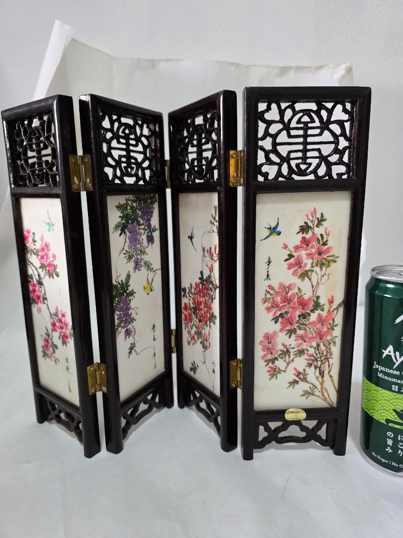 Vintage Miniature Folding Screen - Floral/Figure Paintings, Hobbies ...