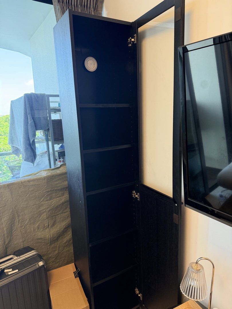 IKEA Black Tall Cabinet with Glass Door, Furniture & Home Living ...