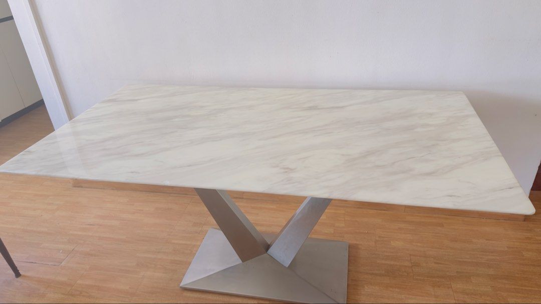 Marble Top Dining Table with Stainless Steel Base, Furniture & Home ...