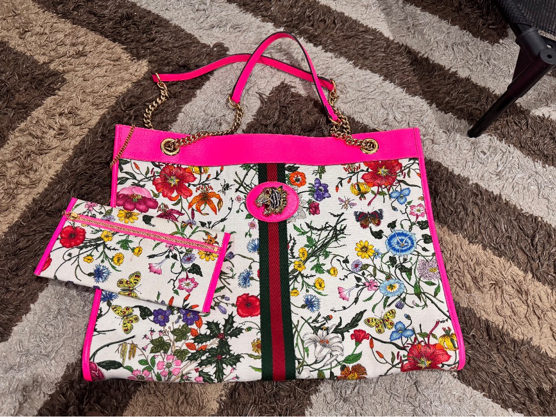 Gucci Floral Tote Bag with Pouch, Luxury, Bags & Wallets on Carousell