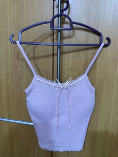 Pink Ribbed V-Neck Top, Women's Fashion, Tops, Sleeveless on Carousell