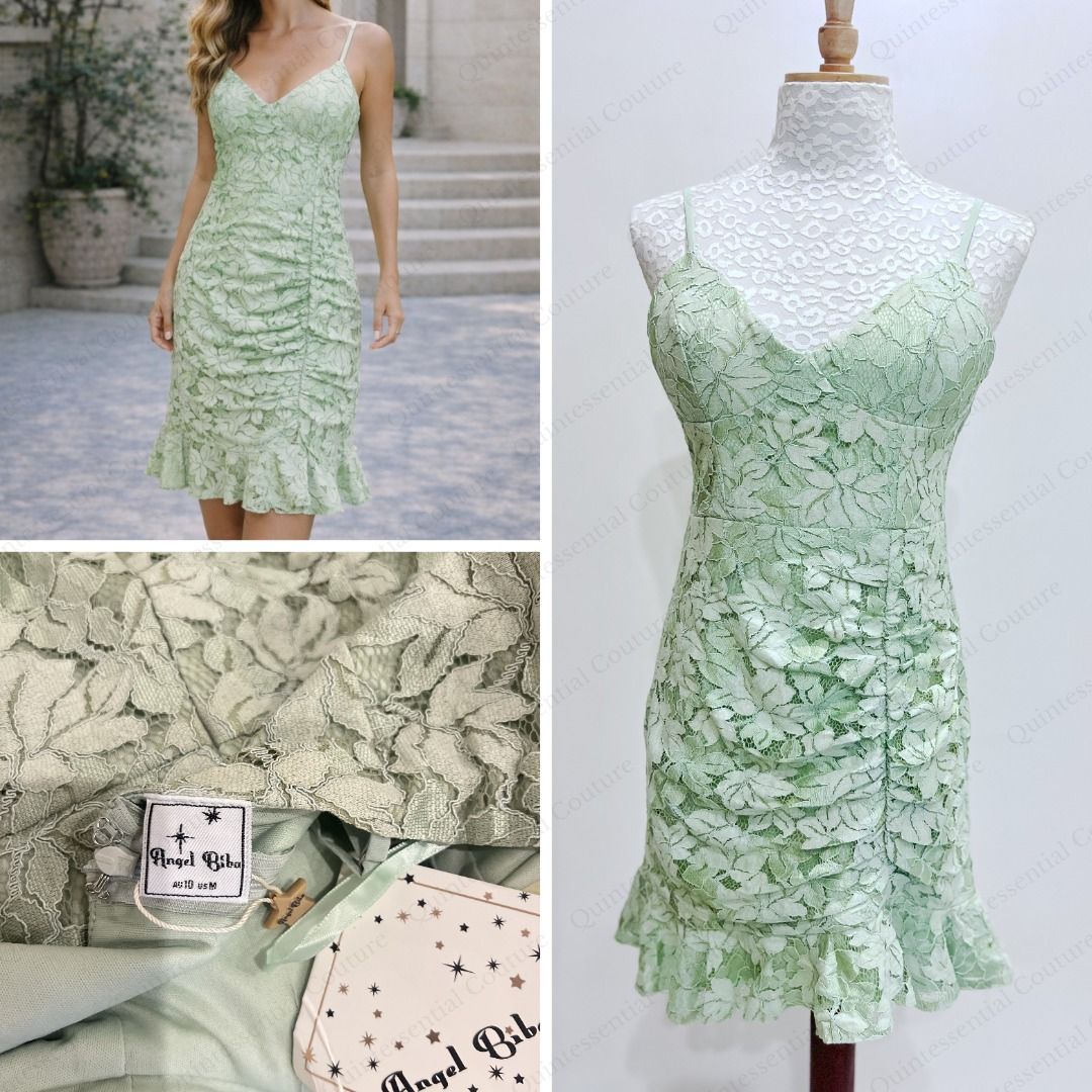 Angel Biba Sage Floral Lace Ruched Dress 🌿, Women's Fashion, Dresses ...