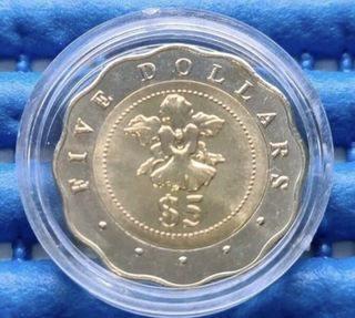 1992 Singapore Vanda Miss Joaquim $5 Scalloped Shaped Bimetallic Coin ...