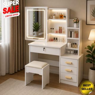 LED Mirror Storage Dressing Table | Sliding Mirror Vanity Table ...