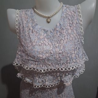 Frank Jessie Lace dress w/ sheer bishop sleeves & ribbon details at the ...