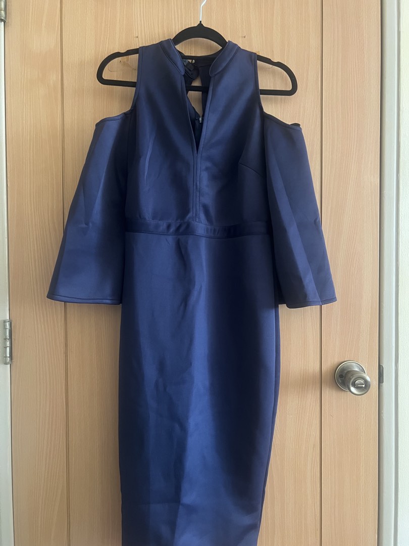 Navy Blue Cold Shoulder Dress, Women's Fashion, Dresses & Sets, Dresses ...