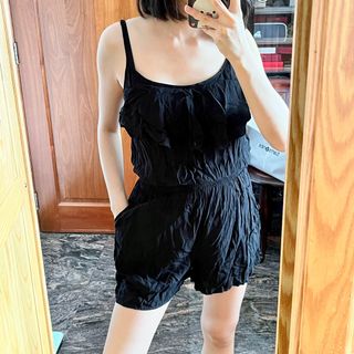 Osmose Black Wrap Romper, Women's Fashion, Dresses & Sets, Rompers on ...