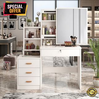 LED Mirror Storage Dressing Table | Sliding Mirror Vanity Table ...