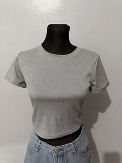 Gray Ribbed Cropped Top, Women's Fashion, Tops, Sleeveless on Carousell