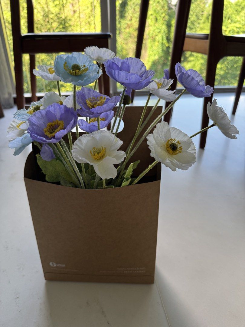 Artificial Poppy Flowers in Brown Paper Bag, Hobbies & Toys, Flowers ...