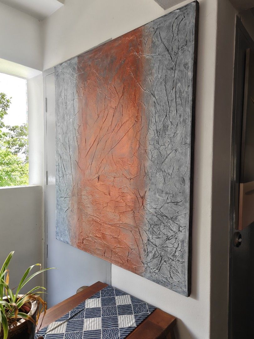 Abstract Textured Painting - Orange and Grey, Hobbies & Toys, Art ...