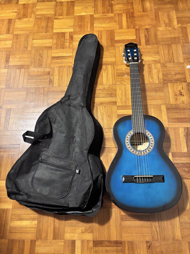 Blue Acoustic Guitar with Case, Hobbies & Toys, Musical Instruments on ...