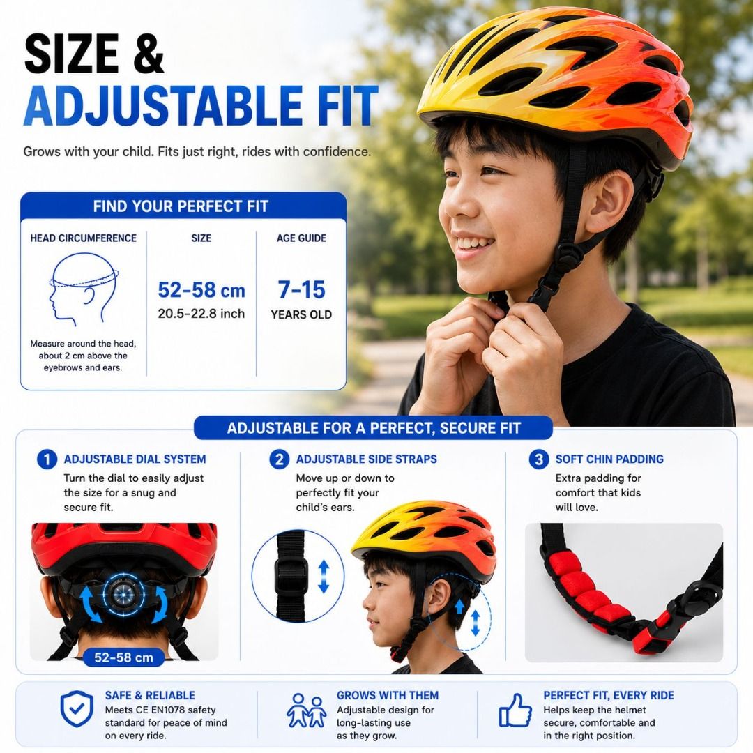 Kids Bike Helmet Adjustable Bicycle Safety Helmet for Cycling Scooter ...