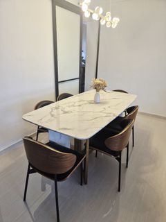 Oval Marble Dining Table with 4 Velvet Chairs, Furniture & Home Living ...