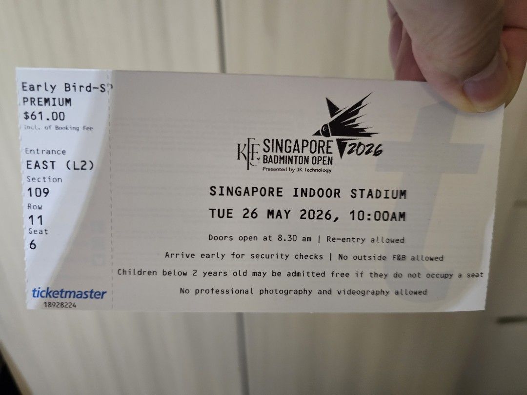 Singapore Badminton Open 2026 - Premium Ticket (26 May 26), Tickets ...