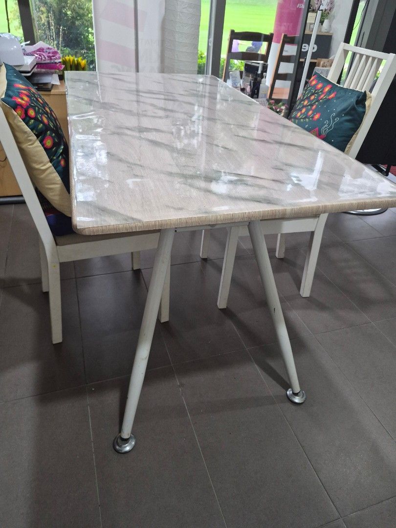 Beige Table with White Legs, Furniture & Home Living, Furniture, Tables ...