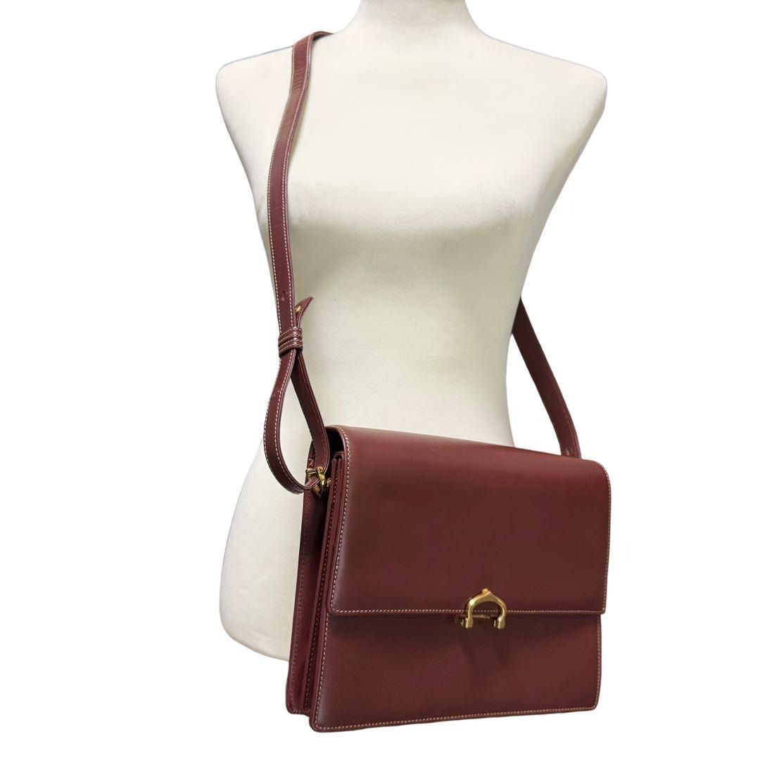 CARTIER Authentic Must Line Leather Shoulder Bag Bordeaux Rare A3802 ...