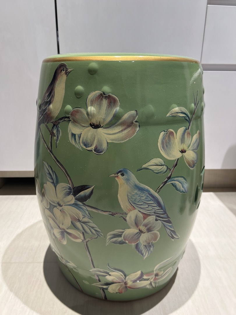 Ceramic Garden Stool with Bird and Floral Design, Furniture & Home ...