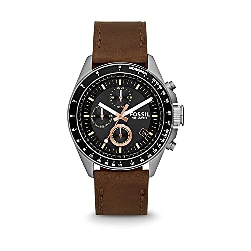 FOSSIL Decker Men's Quartz Chronograph Watch with Leather Strap, brown ...