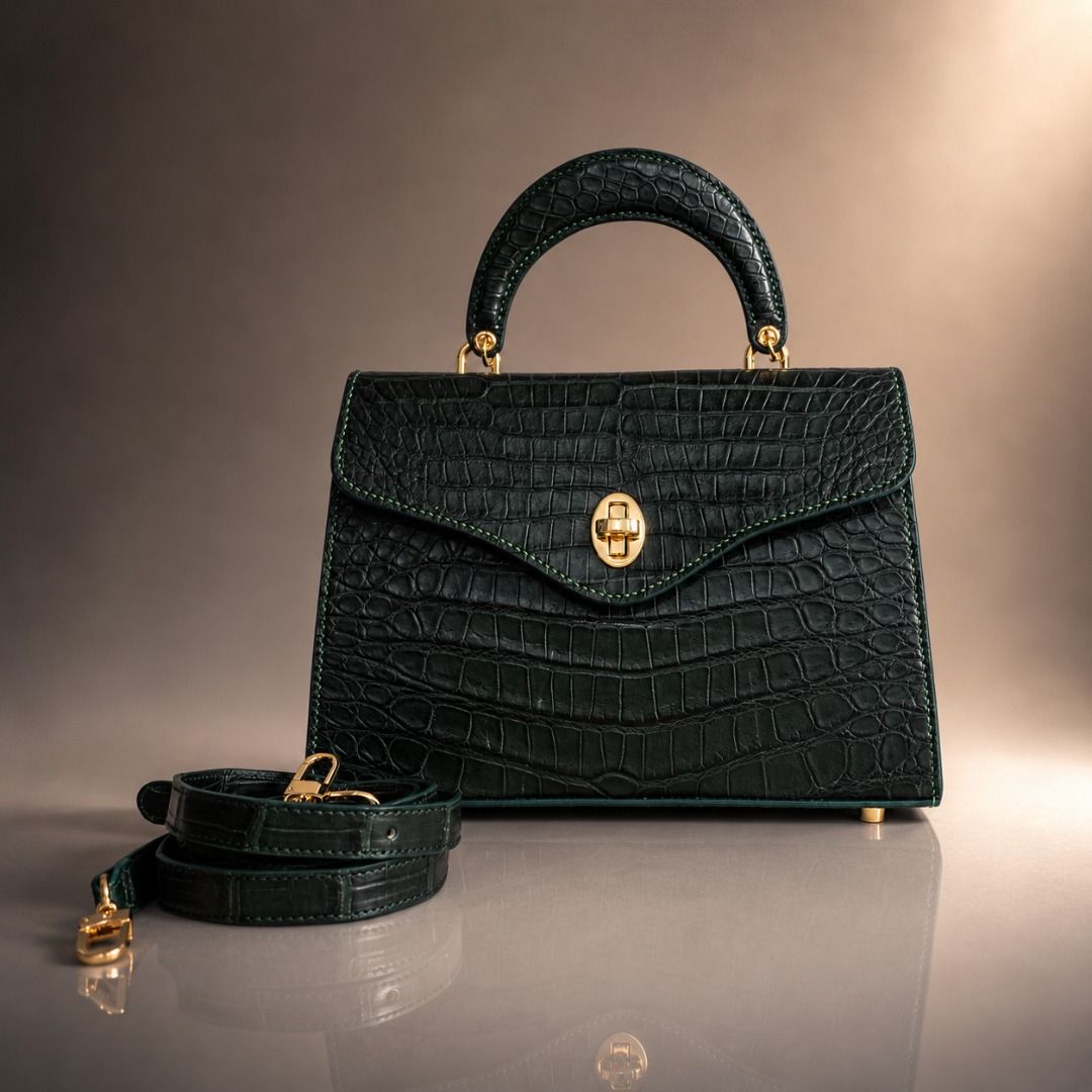 Green Custom made Genuine Crocodile Bag, Women's Fashion, Bags ...