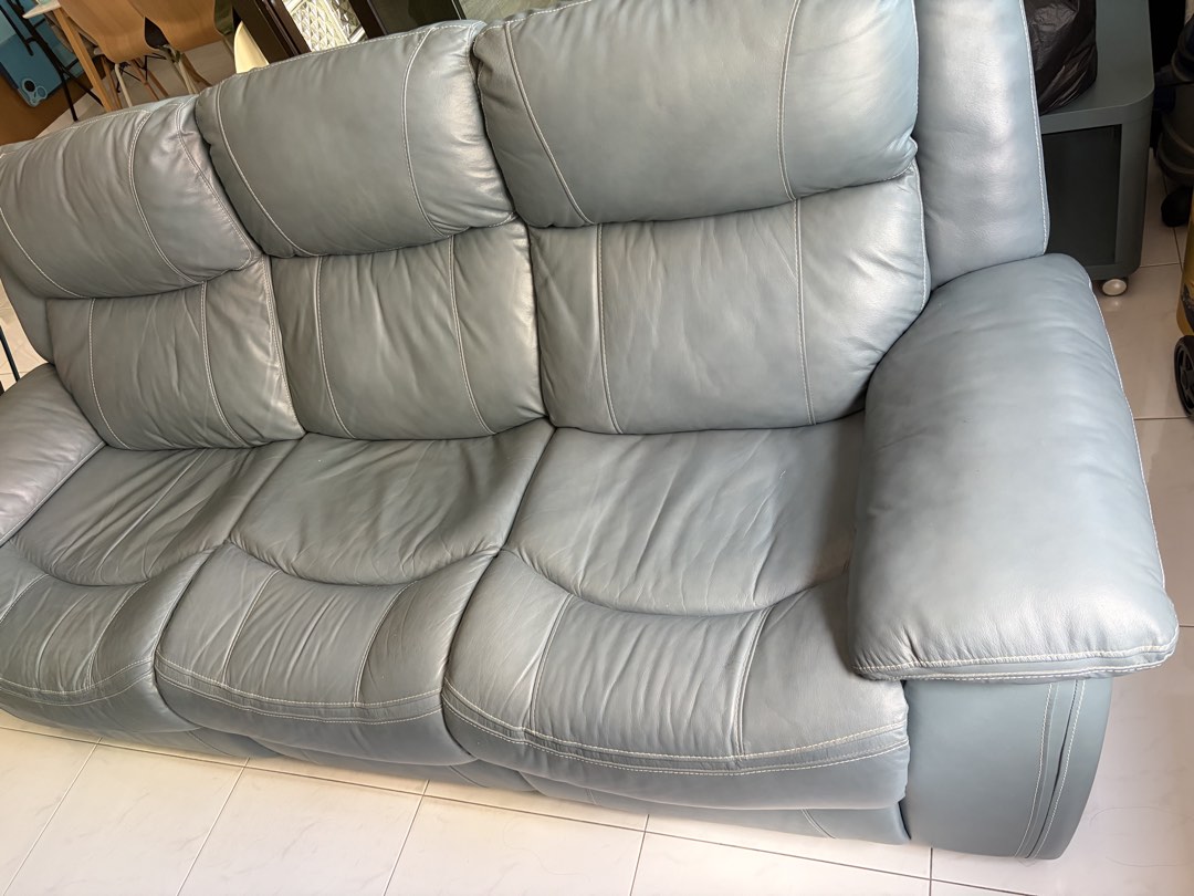 Grey Leather Sofa, Furniture & Home Living, Furniture, Sofas on Carousell
