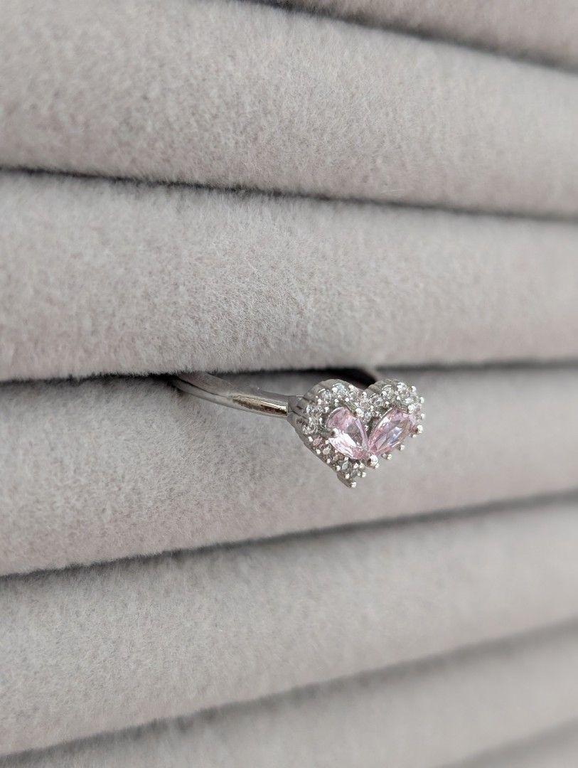 Heart-Shaped Pink Gemstone Ring, Women's Fashion, Jewelry & Organisers ...