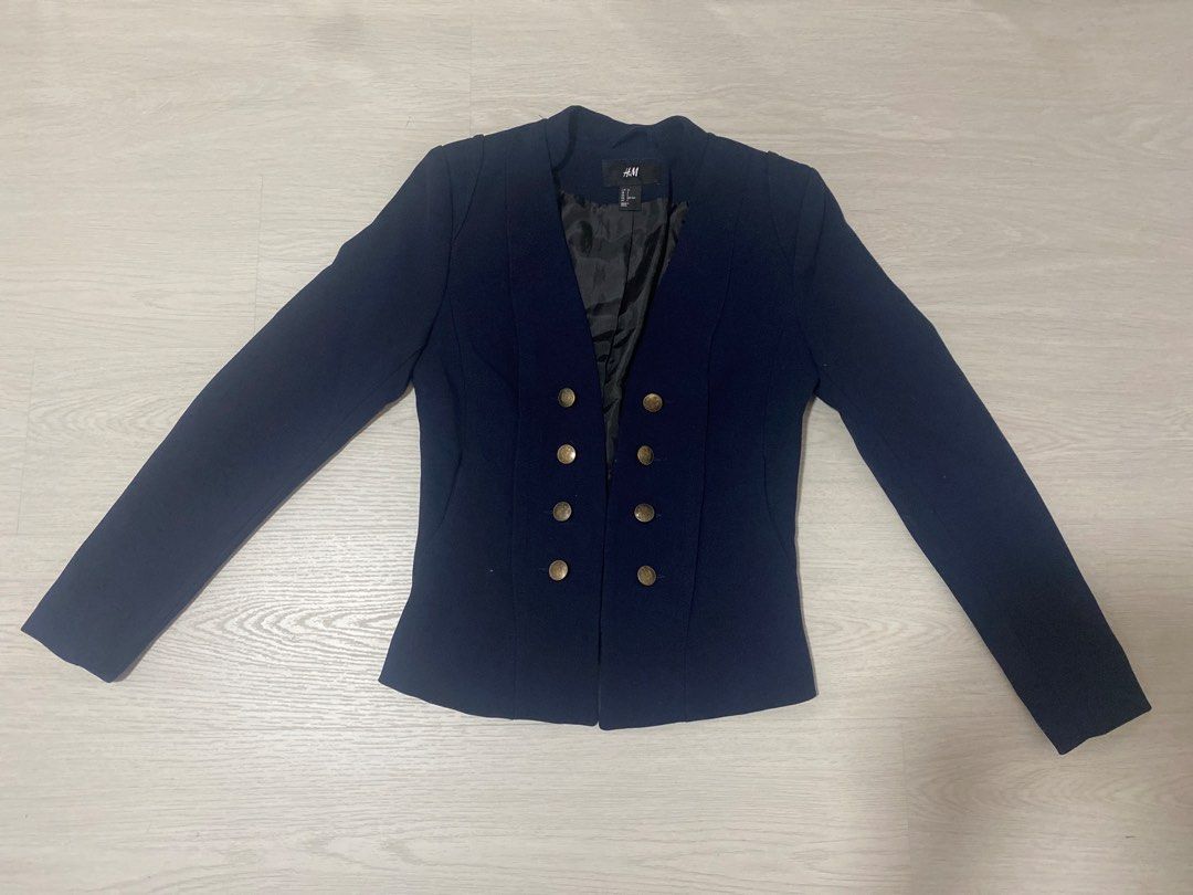 H&M Navy Blue Blazer, Women's Fashion, Coats, Jackets and Outerwear on ...