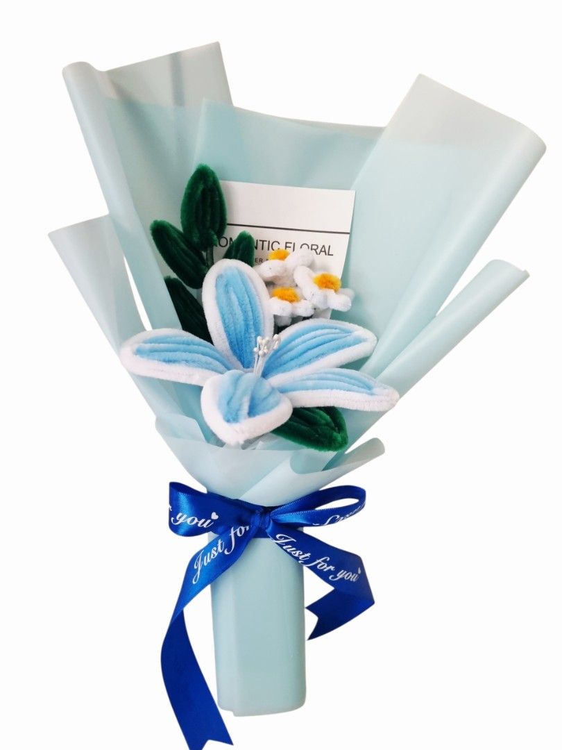 Light Blue Lily Flowers Bouquet Handmade Gift Anniversary Graduation ...