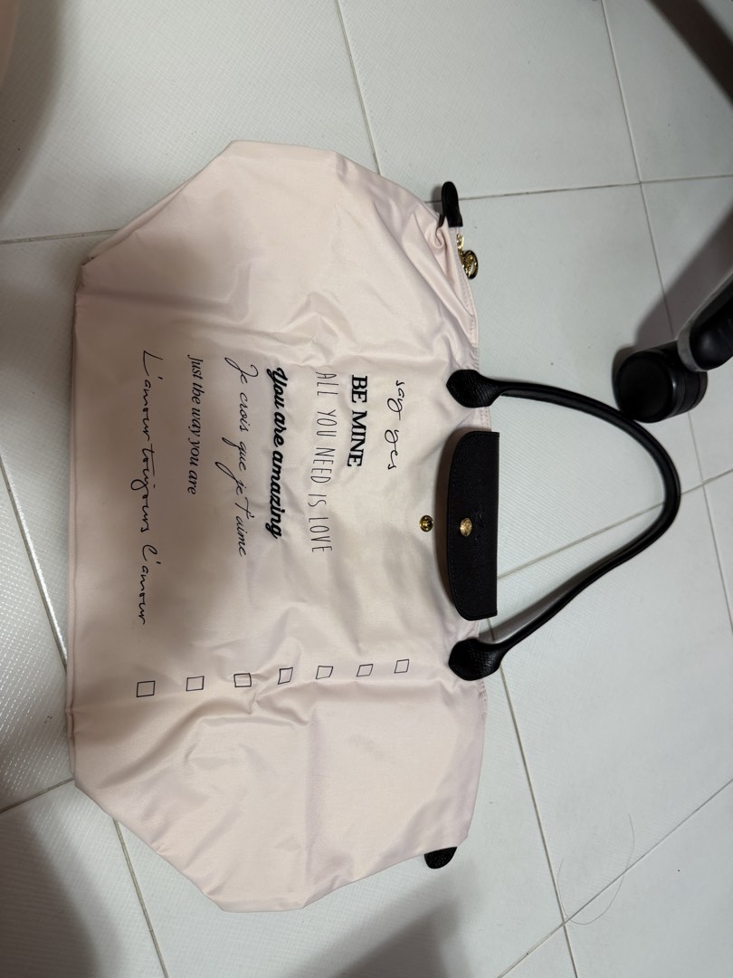 Longchamp Pink Tote Bag with Black Handles, Women's Fashion, Bags ...