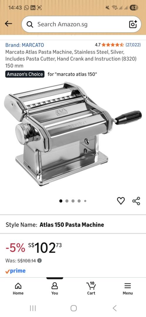 Marcato Atlas 150 Pasta Machine - Stainless Steel, TV & Home Appliances ...