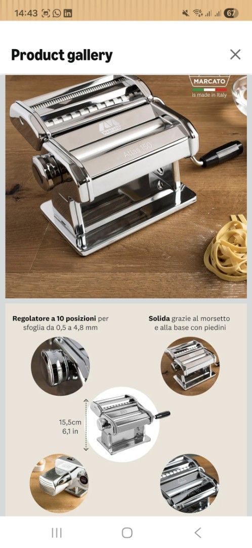 Marcato Atlas 150 Pasta Machine - Stainless Steel, TV & Home Appliances ...