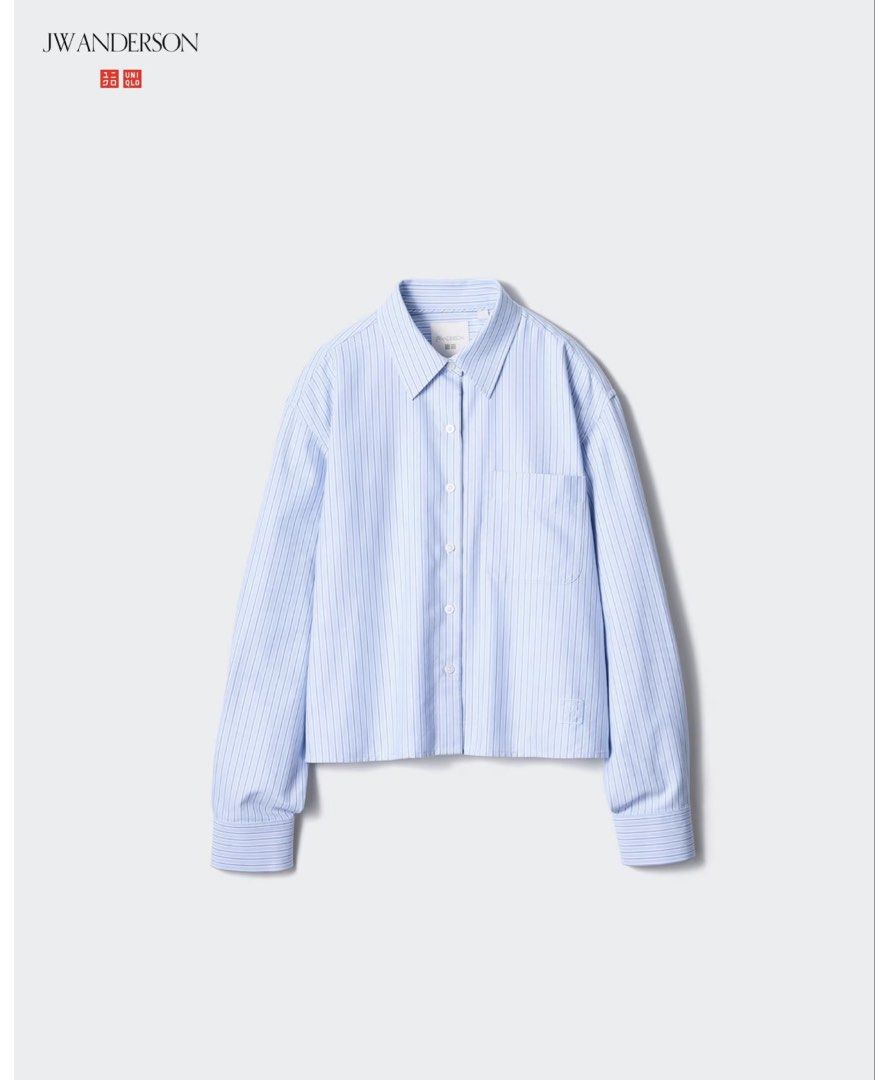 *New* Uniqlo Oxford Boxy Shirt Long Sleeve (Blue), Women's Fashion ...
