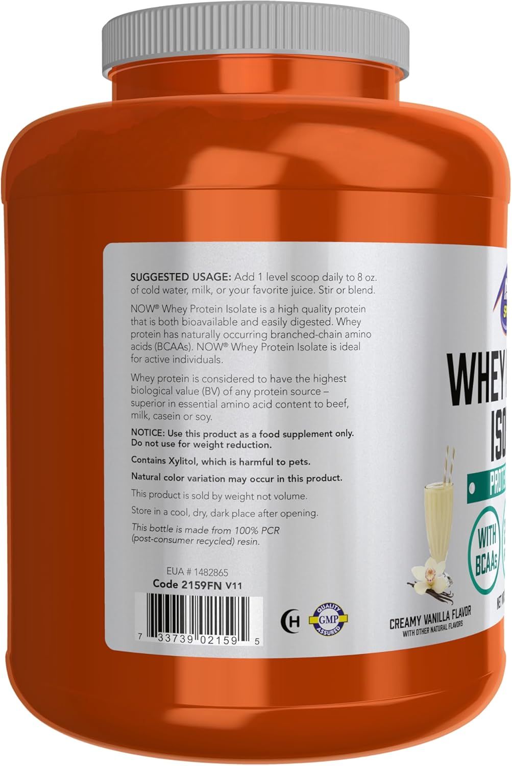 NOW Sports Nutrition, Whey Protein Isolate, 25 G With BCAAs, Creamy ...