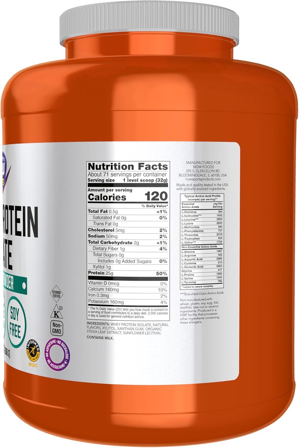 NOW Sports Nutrition, Whey Protein Isolate, 25 G With BCAAs, Creamy ...