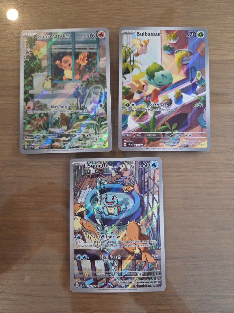 Pokemon Cards Bulbasaur, Squirtle, and Charmander obsidian flames ...