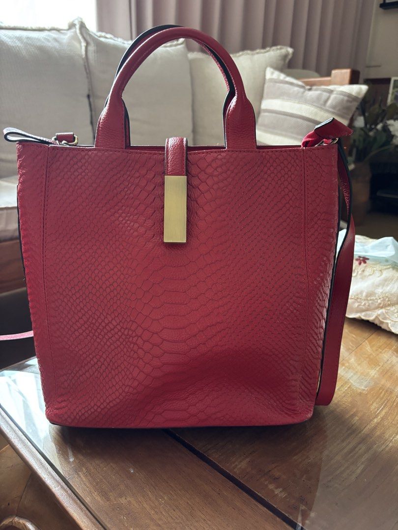 Red Textured Handbag with Gold Hardware, Women's Fashion, Bags ...