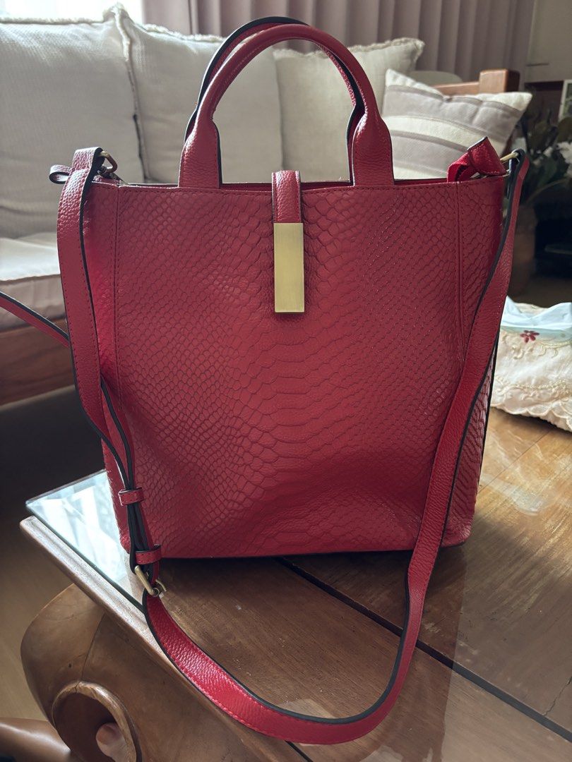 Red Textured Handbag with Gold Hardware, Women's Fashion, Bags ...