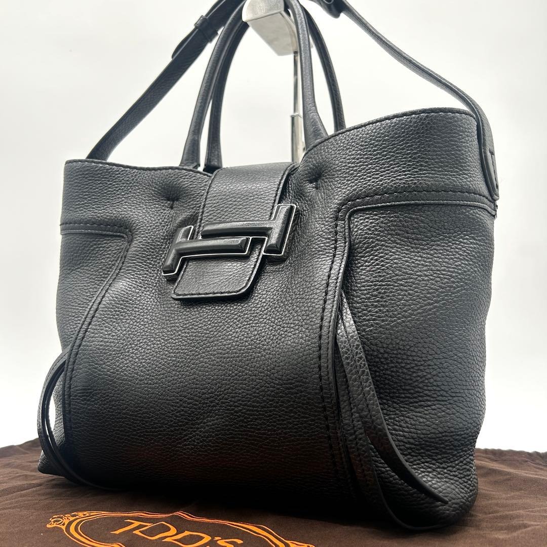 TOD'S Authentic Double T Leather Tote Bag Black Vintage A4061, Luxury ...
