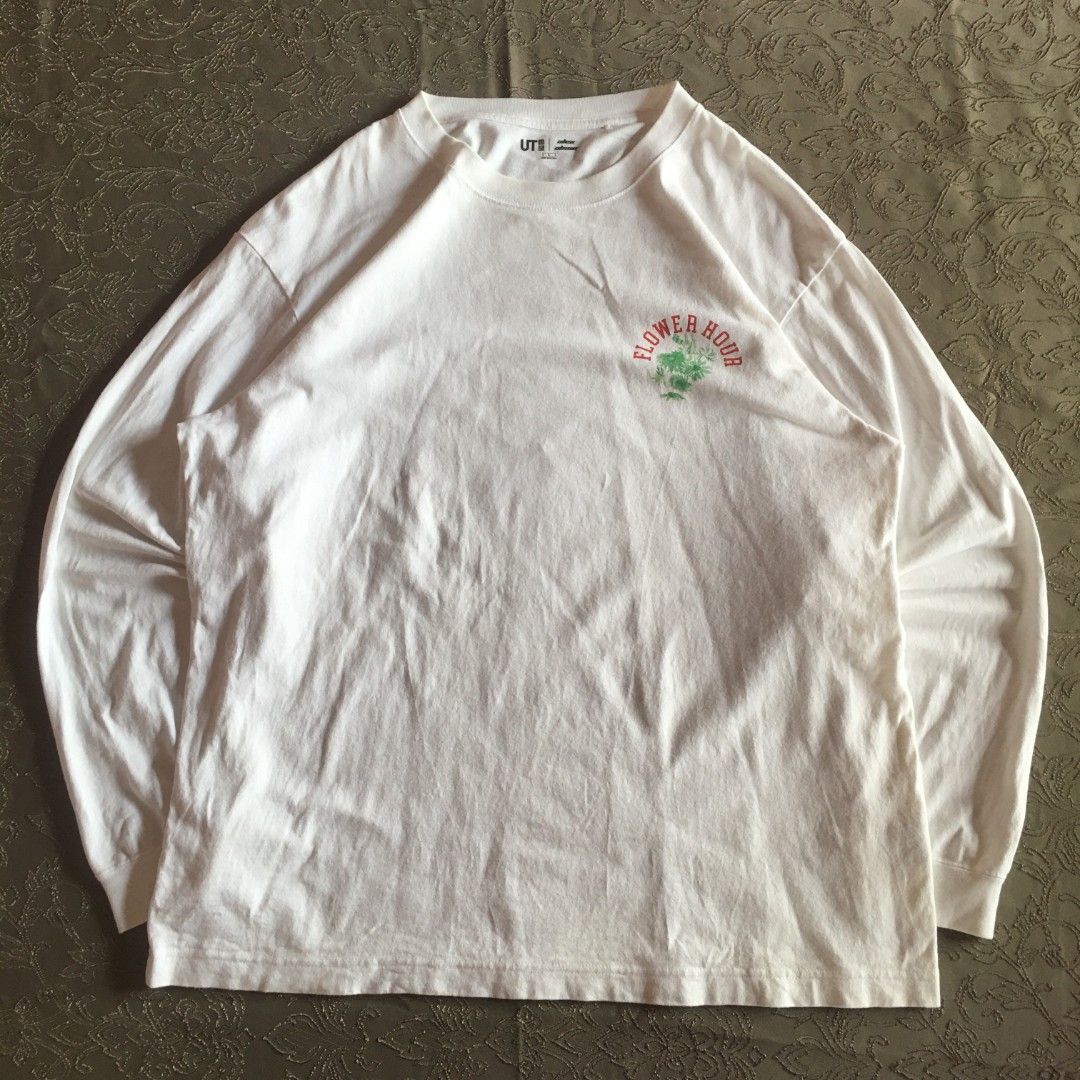 Uniqlo Skater Collection Alex Olson Flower Hour White LS, Men's Fashion ...