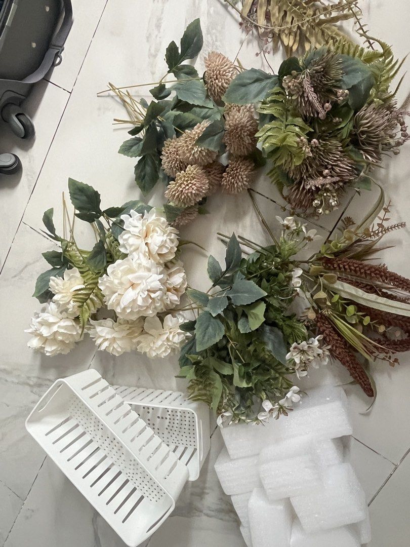 Artificial Flower Bundles and White Storage Baskets, Furniture & Home ...
