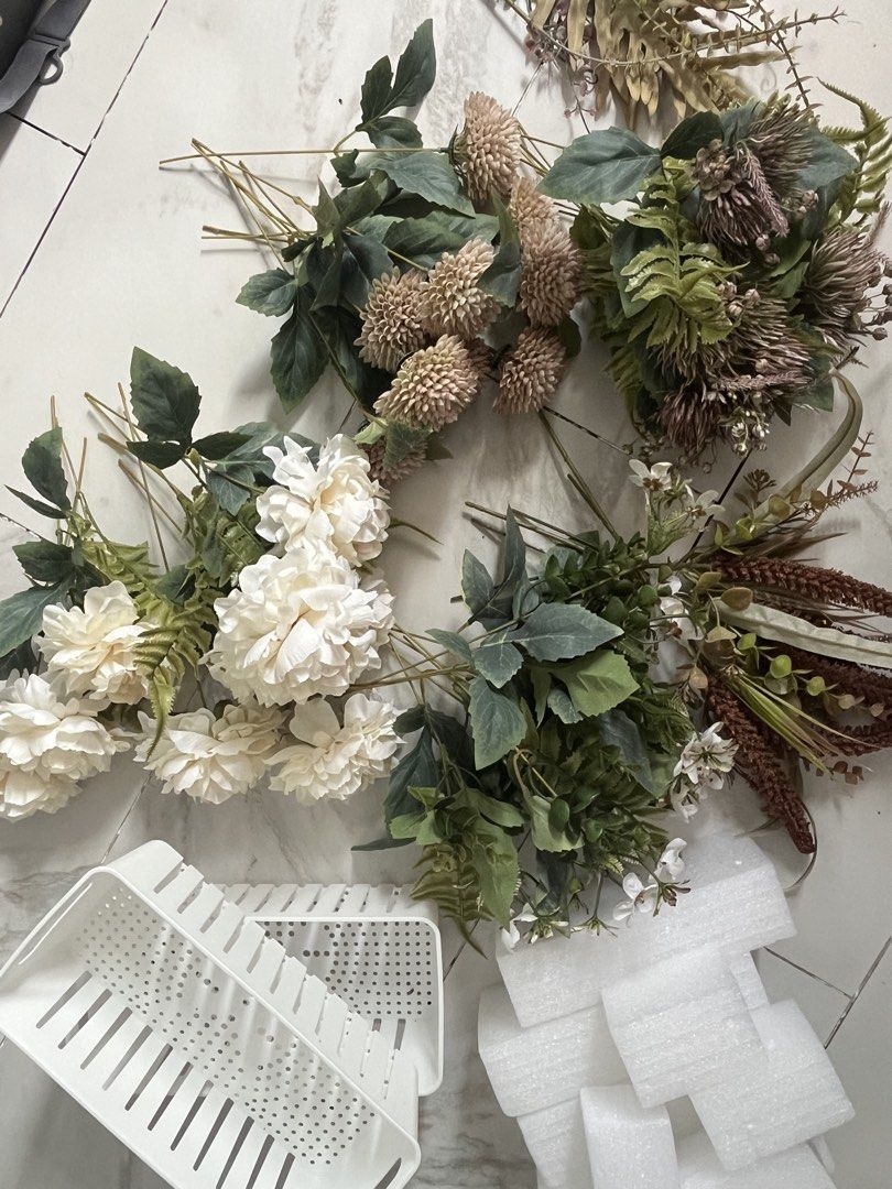 Artificial Flower Bundles and White Storage Baskets, Furniture & Home ...