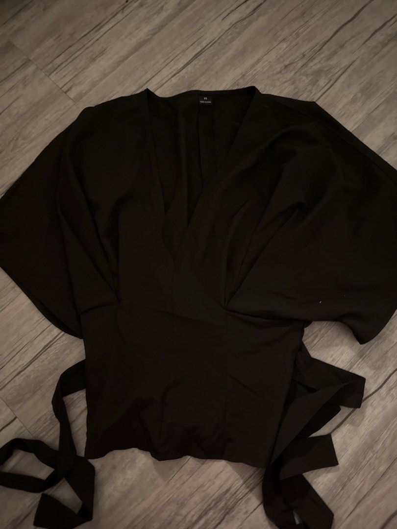 Black V Neck Wrap Top Office Wear, Women's Fashion, Tops, Blouses on ...