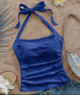 Blue Halter Top, Women's Fashion, Tops, Sleeveless on Carousell