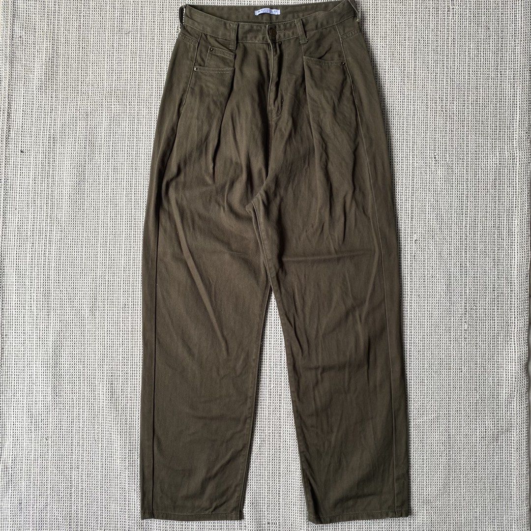 Classical Elf Baggy Pleated Olive Green Jeans, Men's Fashion, Bottoms ...